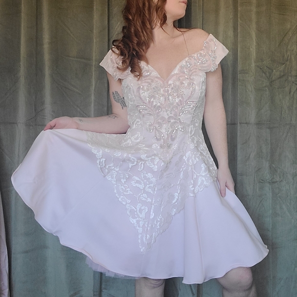 Cache | Dresses | Vintage Glam Baby Pink Bead Sequin Encrusted Mini ...